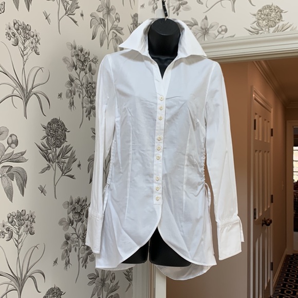Apriori | Tops | Designer White Blouse Longer Back Gathers | Poshmark